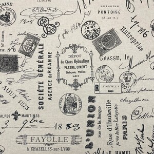 FRENCH SCRIPT BLACK Natural Paris France Postage Pillow Craft Drapery ...