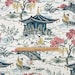 HAMILTON FABRICS TEAHOUSE Slate Asian Temple Boat Chinoiserie Toile ...