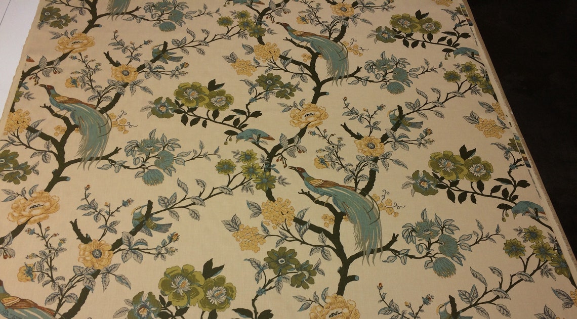Ballard Designs WILLA PARCHMENT Exotic Bird Floral 100% Linen - Etsy