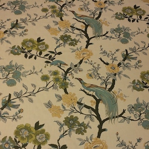 Ballard Designs WILLA PARCHMENT Exotic Bird Floral 100% Linen Drapery ...