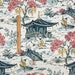 HAMILTON FABRICS TEAHOUSE Slate Asian Temple Boat Chinoiserie Toile ...