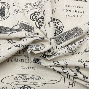 FRENCH SCRIPT BLACK Natural Paris France Postage Pillow Craft Drapery ...