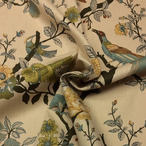 Ballard Designs WILLA PARCHMENT Exotic Bird Floral 100% Linen Drapery ...
