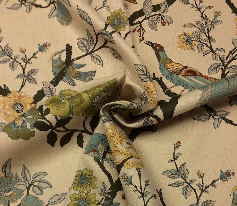 Ballard Designs WILLA PARCHMENT Exotic Bird Floral 100% Linen - Etsy
