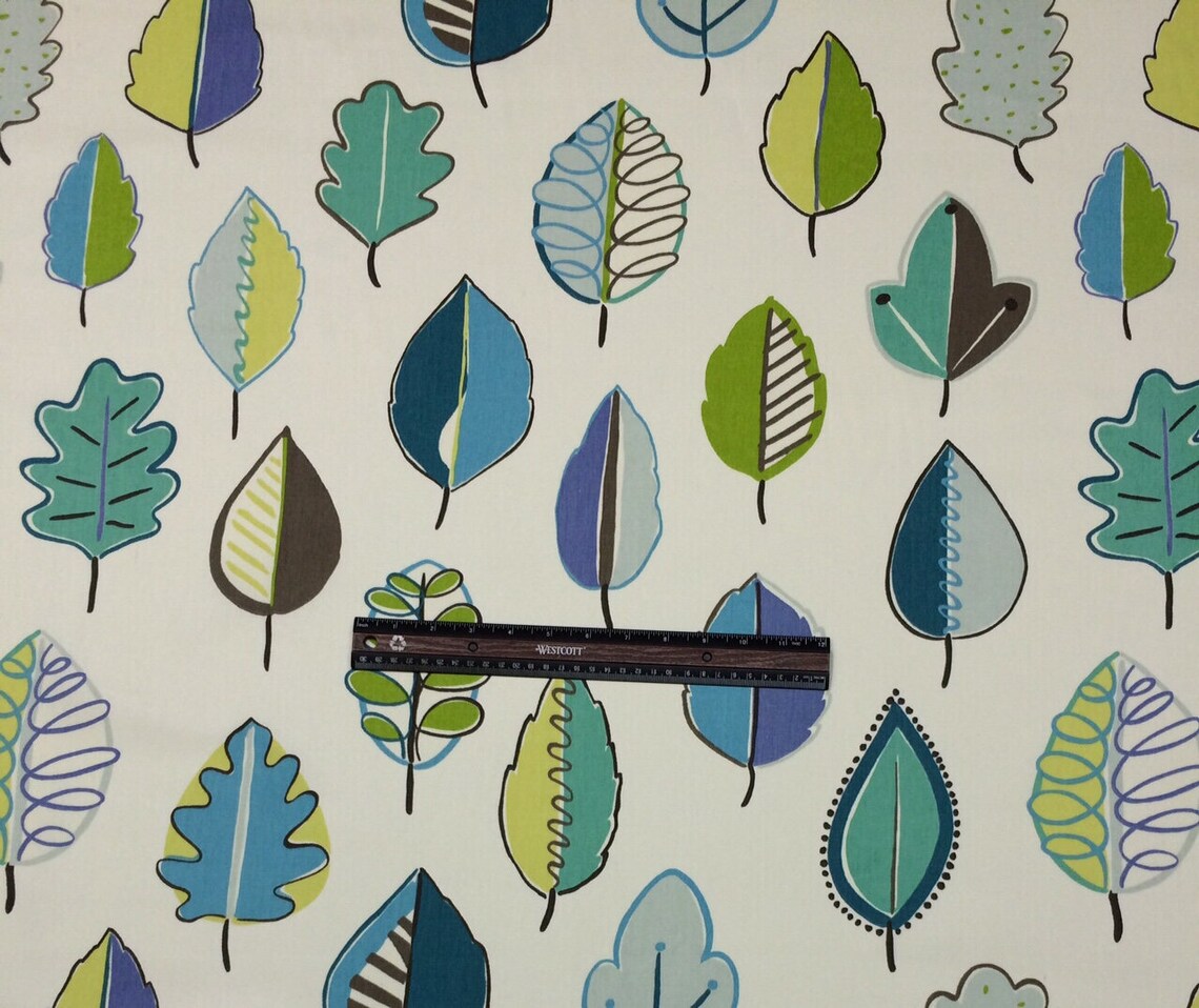 PK LEAF GLOSSARY Spring Green Blue Cream Tree Leaves Toile - Etsy