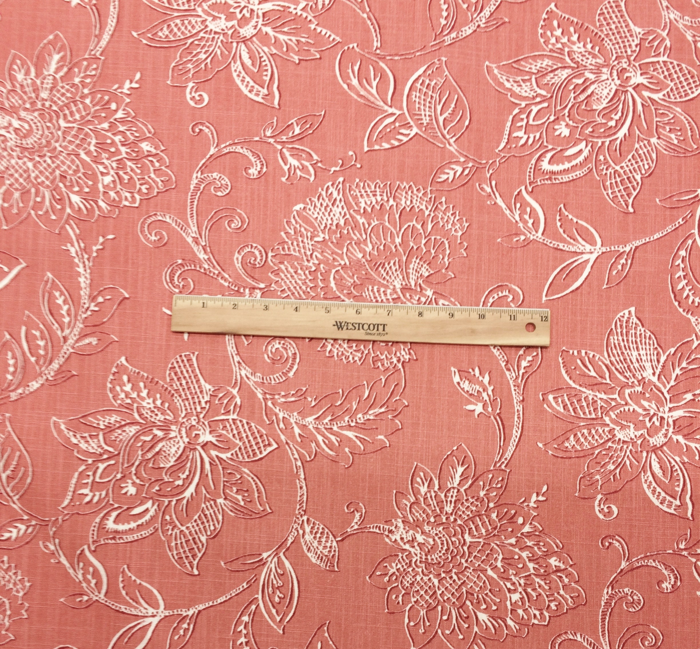 RICHLOOM BENSON CORAL Red White Jacobean Floral Vine Upholstery Pillow ...