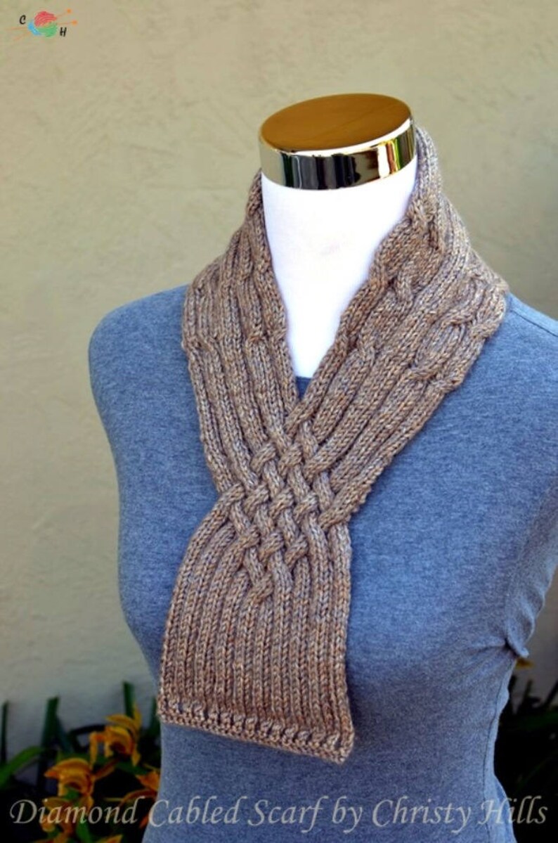 Diamond Cabled Scarf Knitting Pattern: Stay on Twisted Cable Stitch ...