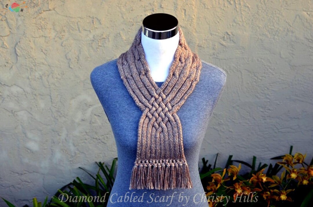 Diamond Cabled Scarf Knitting Pattern: Stay on Twisted Cable Stitch ...