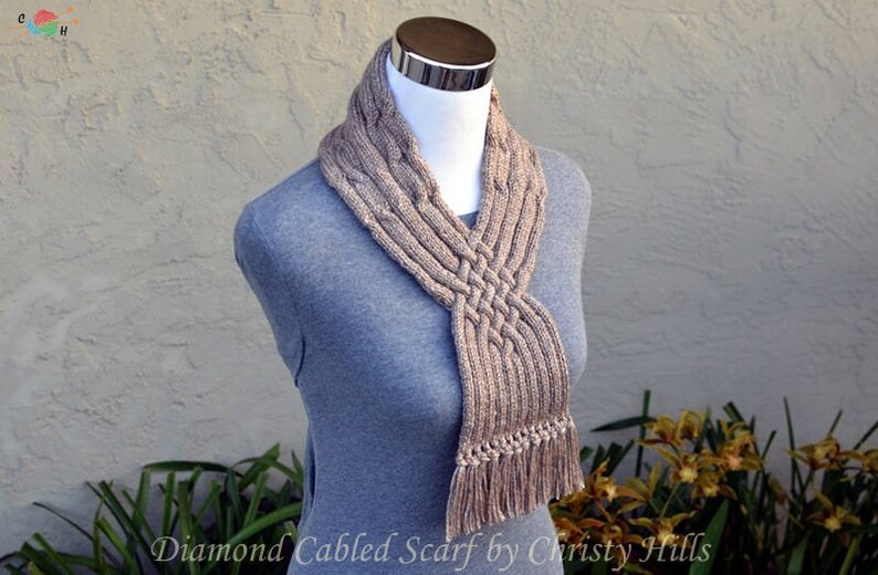 Diamond Cabled Scarf Knitting Pattern: Stay on Twisted Cable Stitch ...