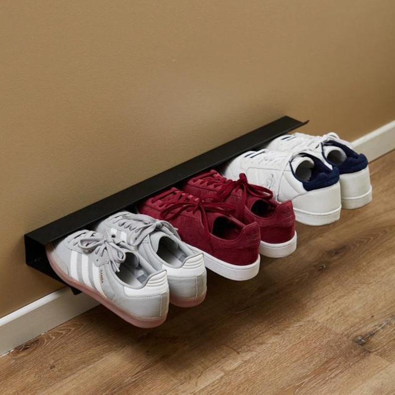 Wall Mounted Floating Shoe Rack - Black Color Metal - Minimalistic ...