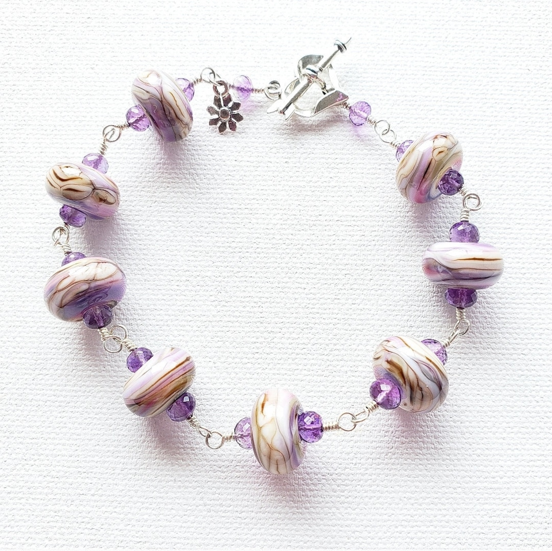 Peruvian Violet Artisan Glass Lampwork Bracelet With Amethyst and ...