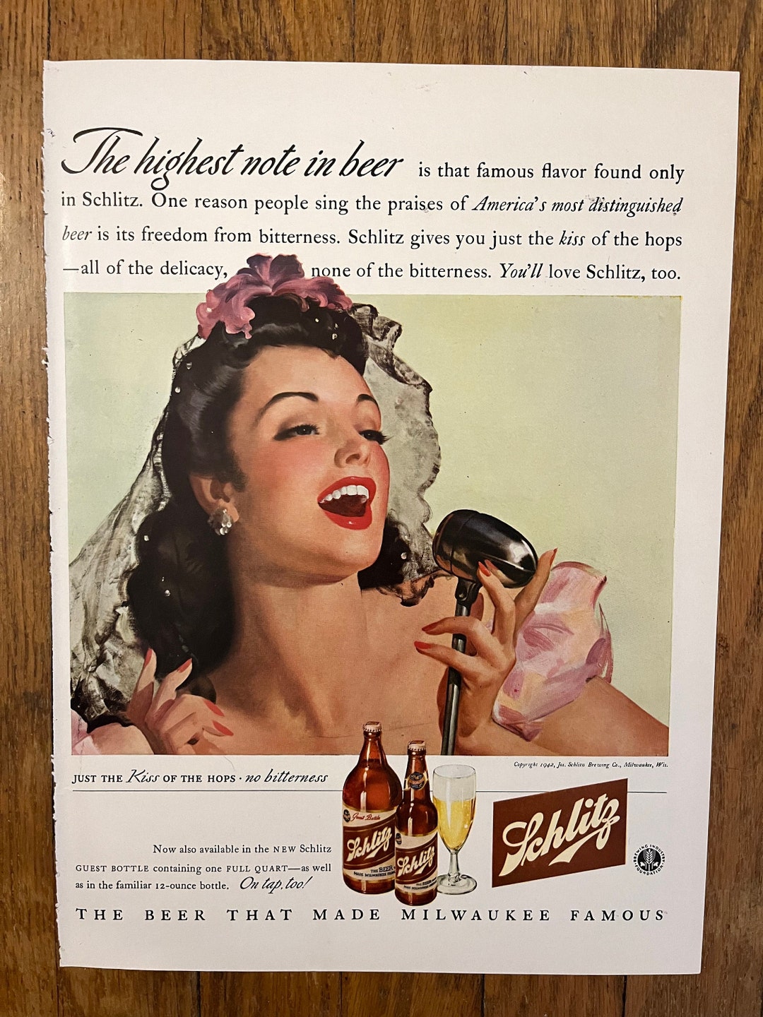 Great War Time Ad From Schlitz in 1942. Its the Highest Note in Beer ...
