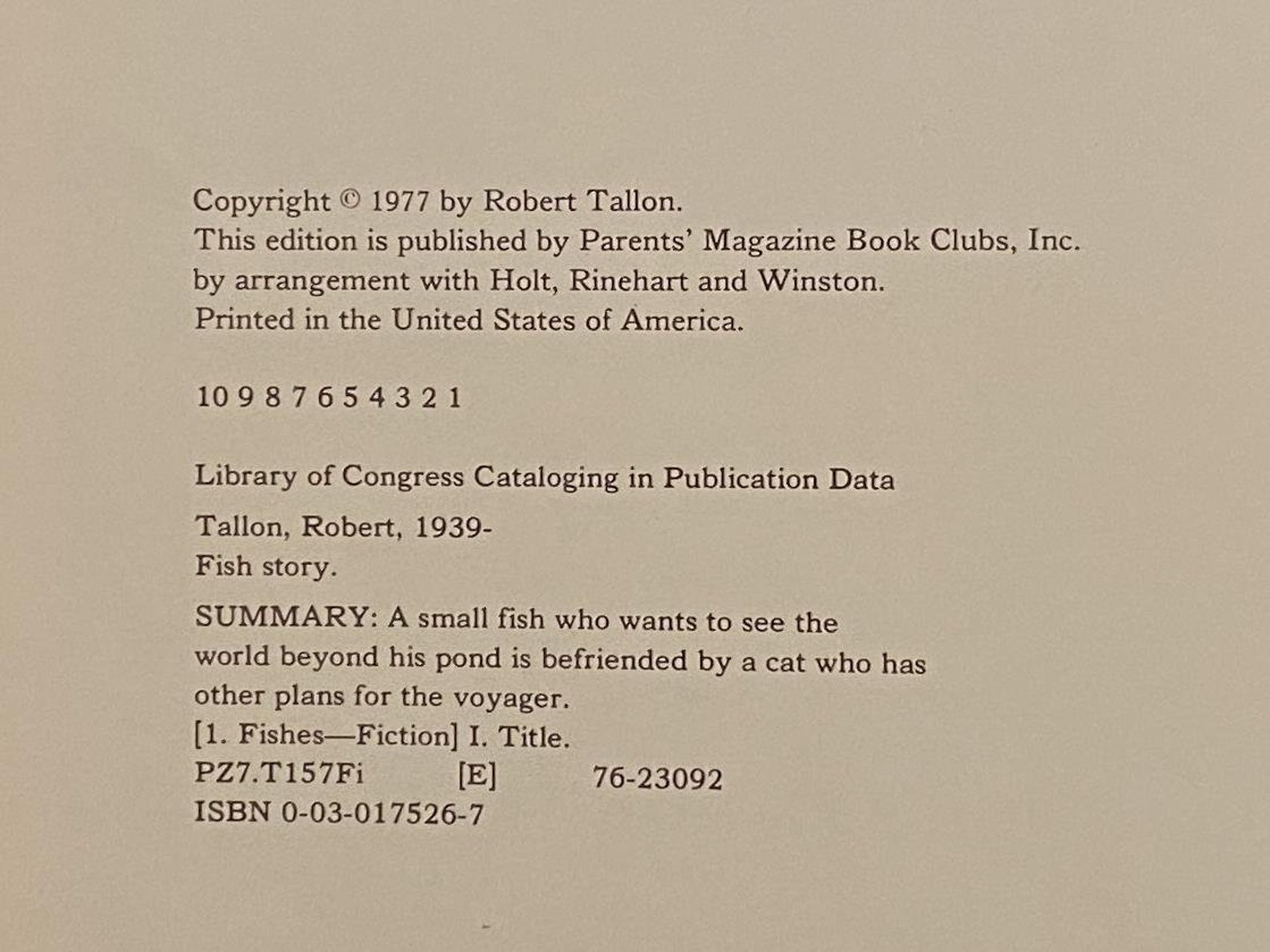 Fish Story, by Robert Tallon, 1977 HC, Parents Magazine Press - Etsy