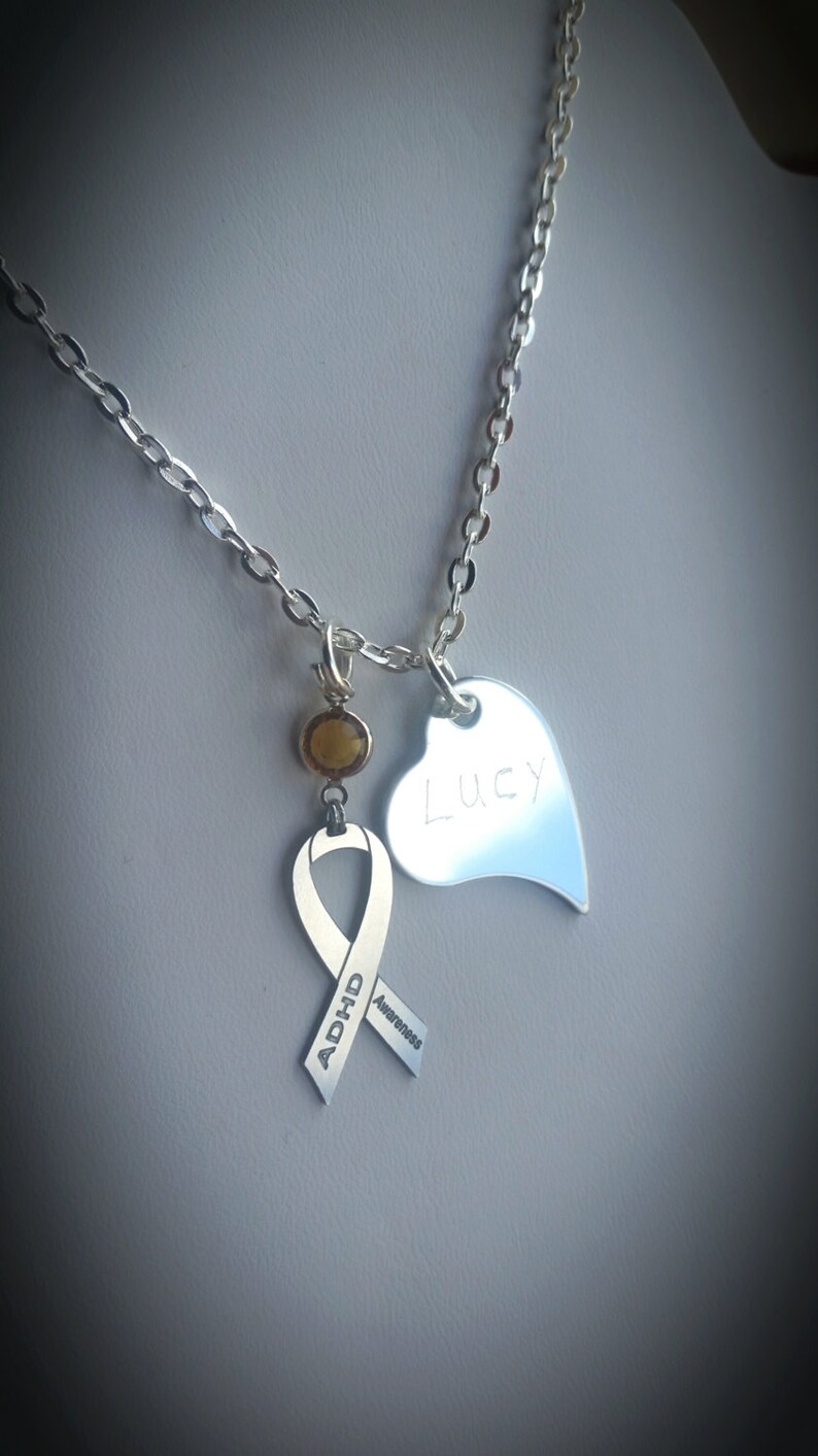 Personalized ADHD Awareness Necklace Ribbon Jewelry Heart With Your ...