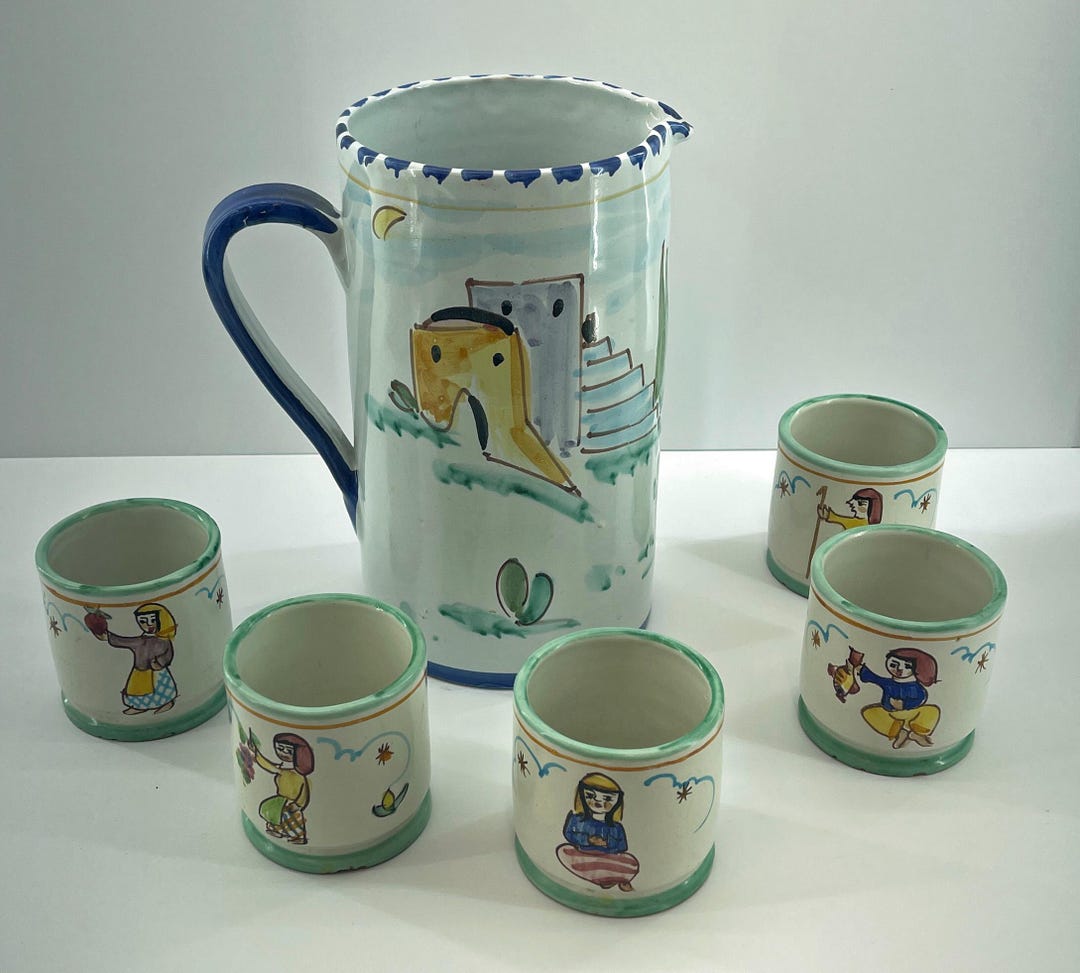 Vintage Italian Pottery Pitcher and Mugs La Vietrese Cer Cassetta ...