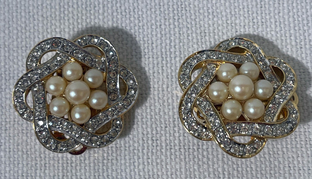 Vintage D'orlan Rhinestone and Pearl French Clip Earrings - Etsy