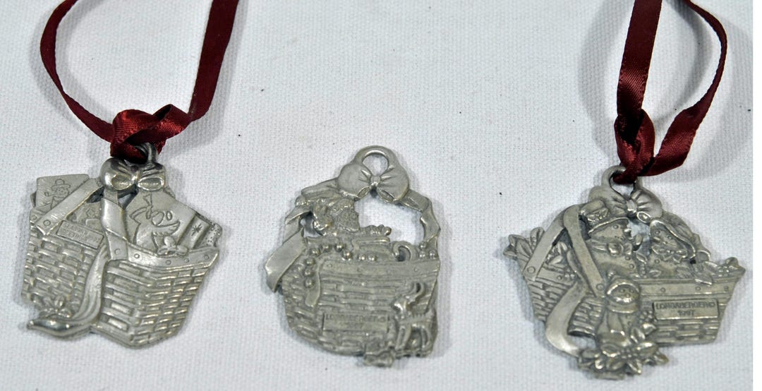 Longaberger Pewter Christmas Ornaments - Set of 3 - Etsy