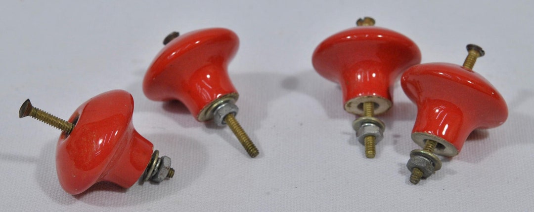 Vintage Red Porcelain Cabinet Knobs Pulls - Set of 4 - Etsy