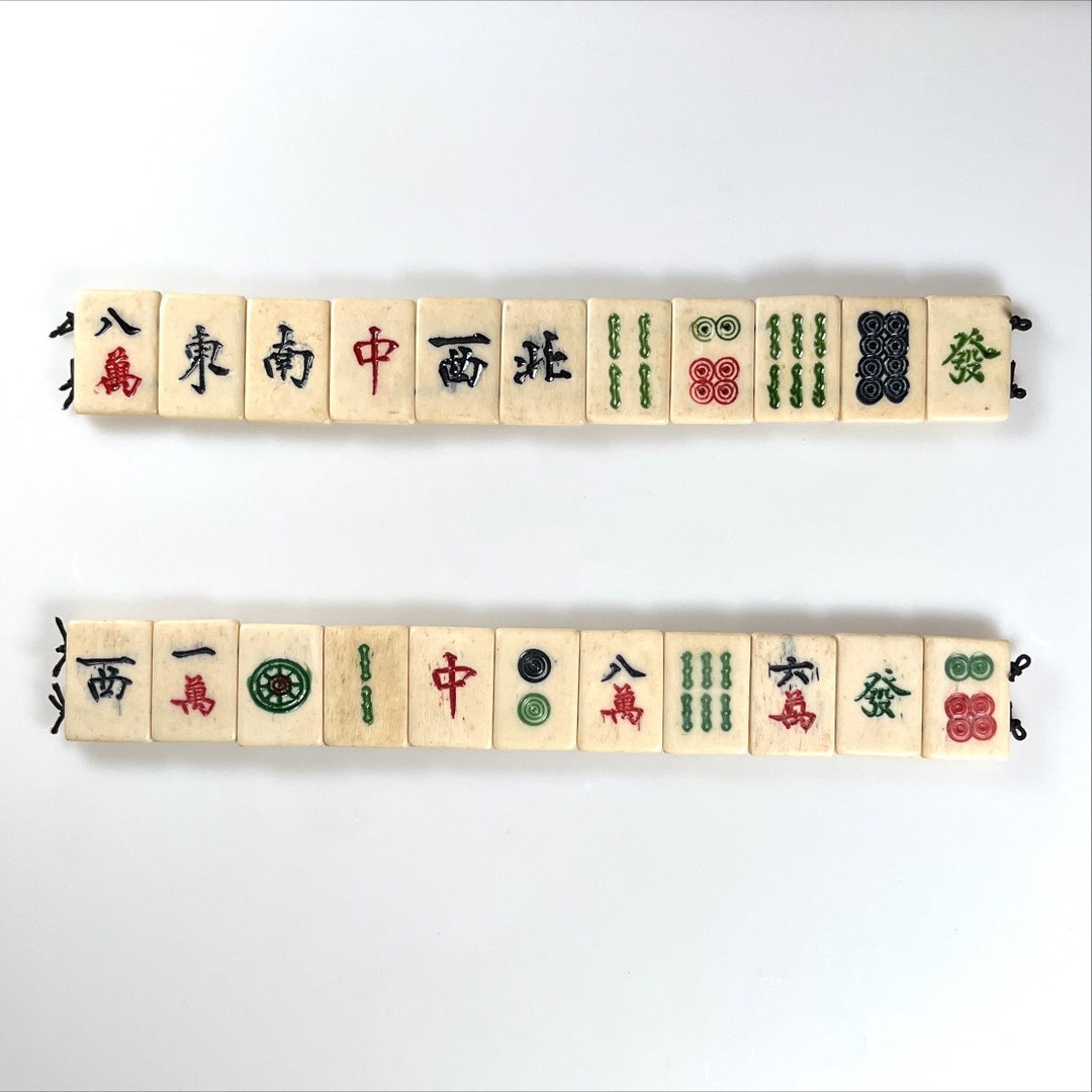 One Strand Carved Bone Mahjong Tiles/two Holes;one Side Design - Etsy