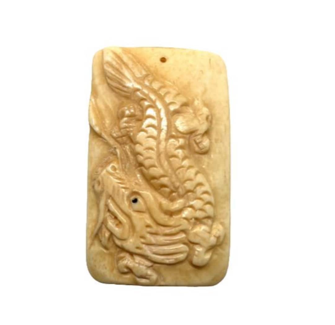 One Vintage Ox Bone Carved Dragon Pendant - Etsy
