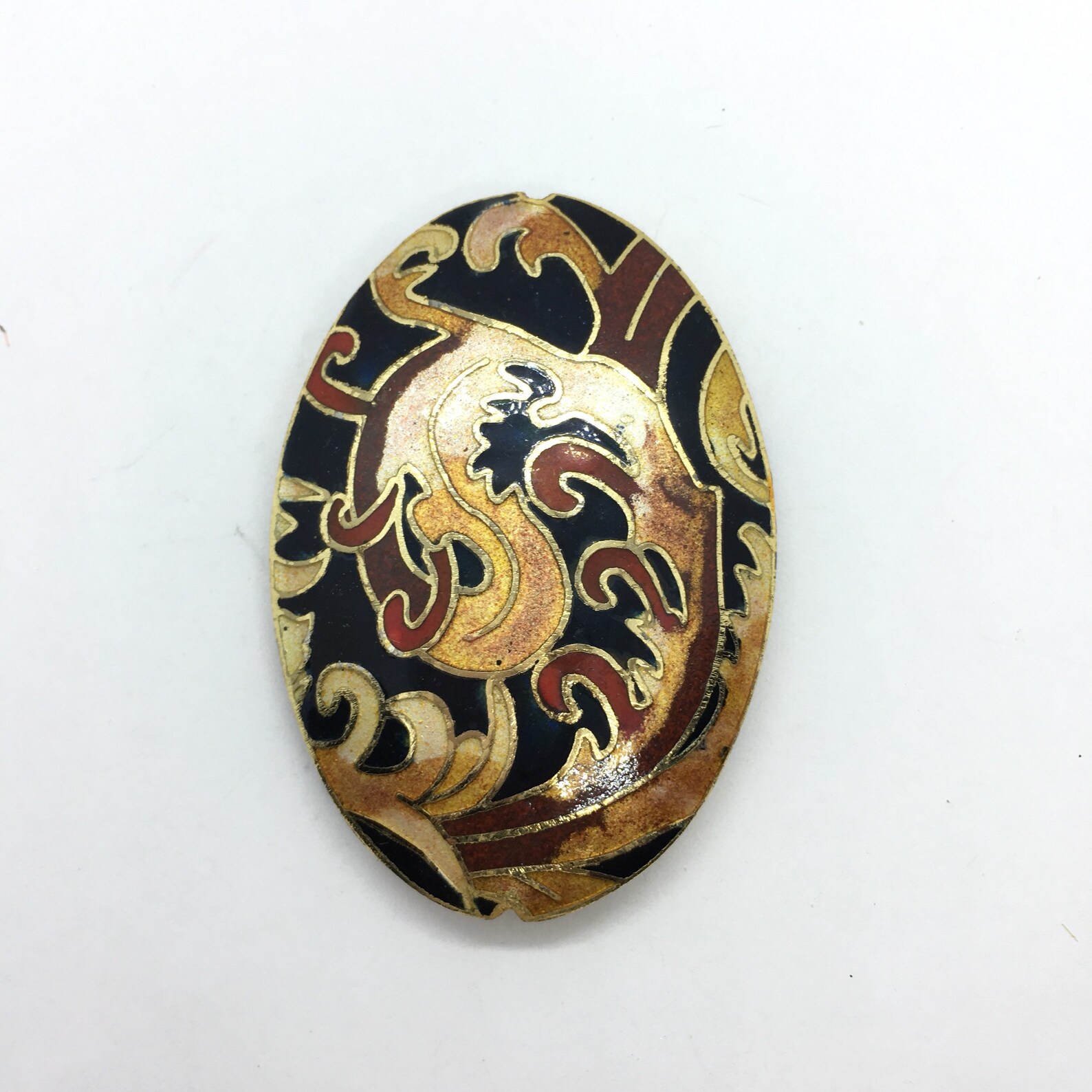 One Vintage Enamel Cloisonne Dragon Oval Bead - Etsy