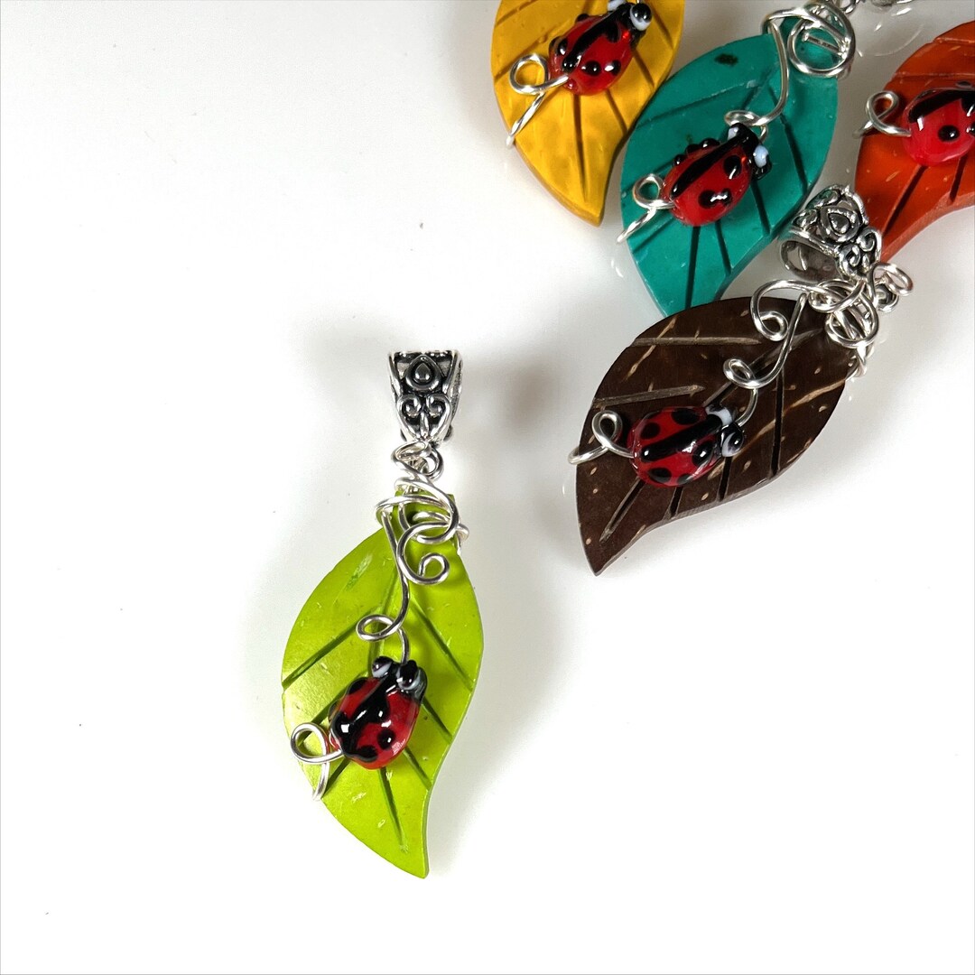 Pendant-wire Wrap Ladybug on Leaf2 or Match Earrings - Etsy