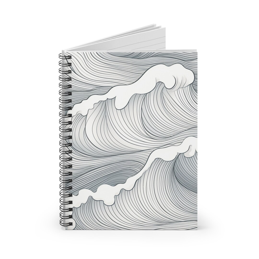 Ocean Wave Outline Minimalist Japanese Style Spiral Notebook - Ruled ...