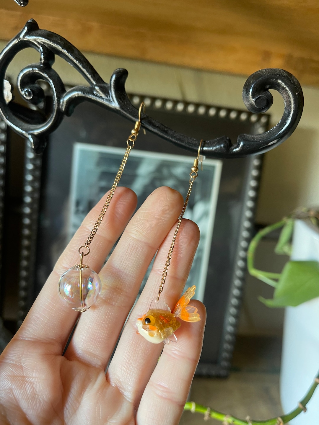 New Handmade Painted Acrylic Goldfish and Fish Bowl Drop Earrings - Etsy