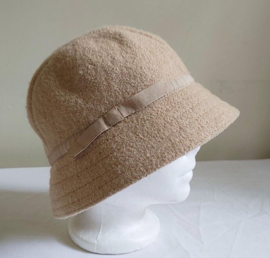 Betmar New York Ladies Bucket Brim Hat With Velvet Bow Tan Wool Felt ...