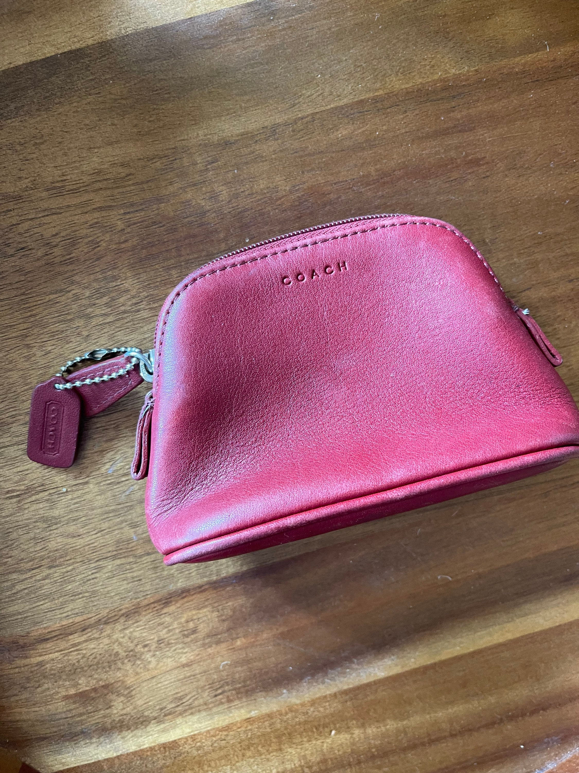RARE Vintage Coach Red Leather Coin Purse Cosmetic Bag 90s - Etsy