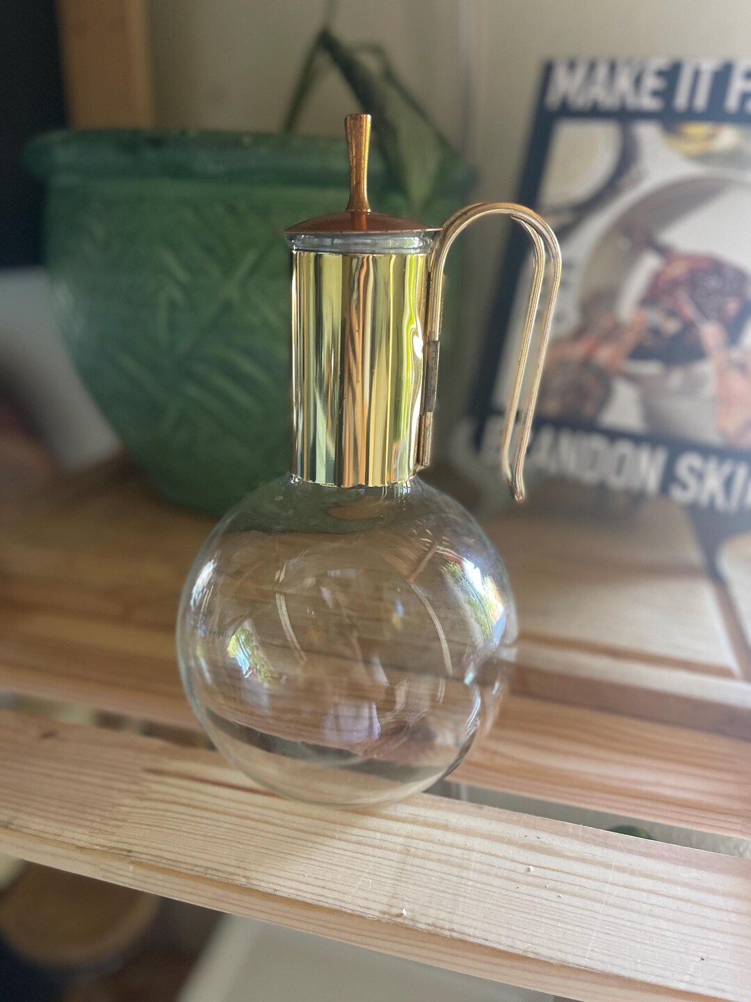 Vintage Mcm Glass Gold Art Deco Decanter Tea Pot Coffee Hot or Cold ...
