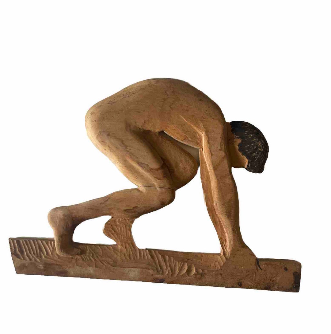 Vintage Organic Carved Wood Male Bending Figure Mid Century Modern Art ...