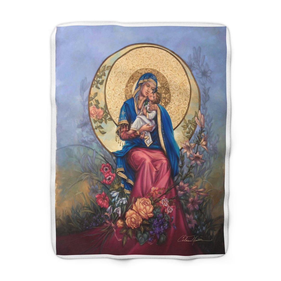 Our Lady of Joyful Mysteries Sherpa Fleece Blanket: Catholic Art - Etsy
