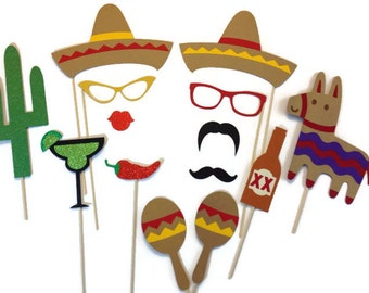 Photo Booth Props DELUXE 22 Piece Prop Set With GLITTER Cinco De Mayo ...