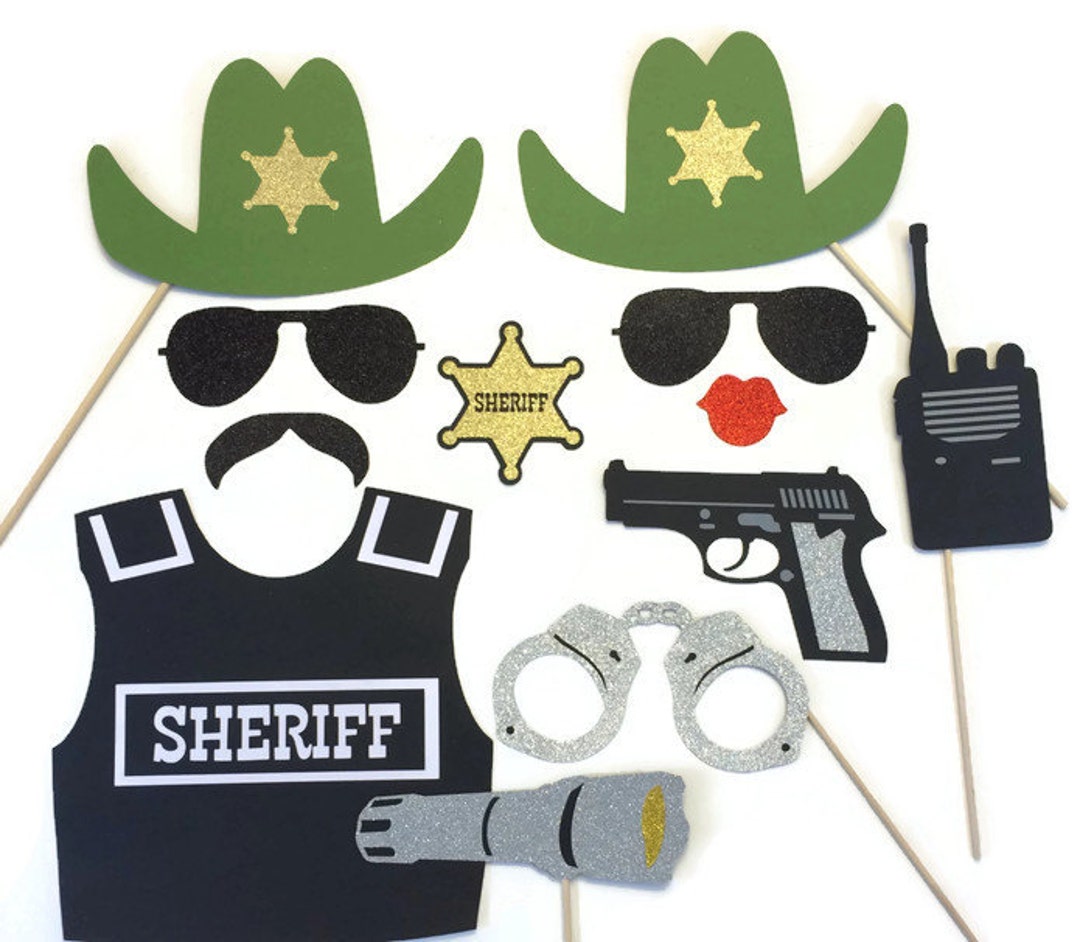 Photo Booth Props- Sheriff Themed- Photo Booth Props With Glitter - Etsy
