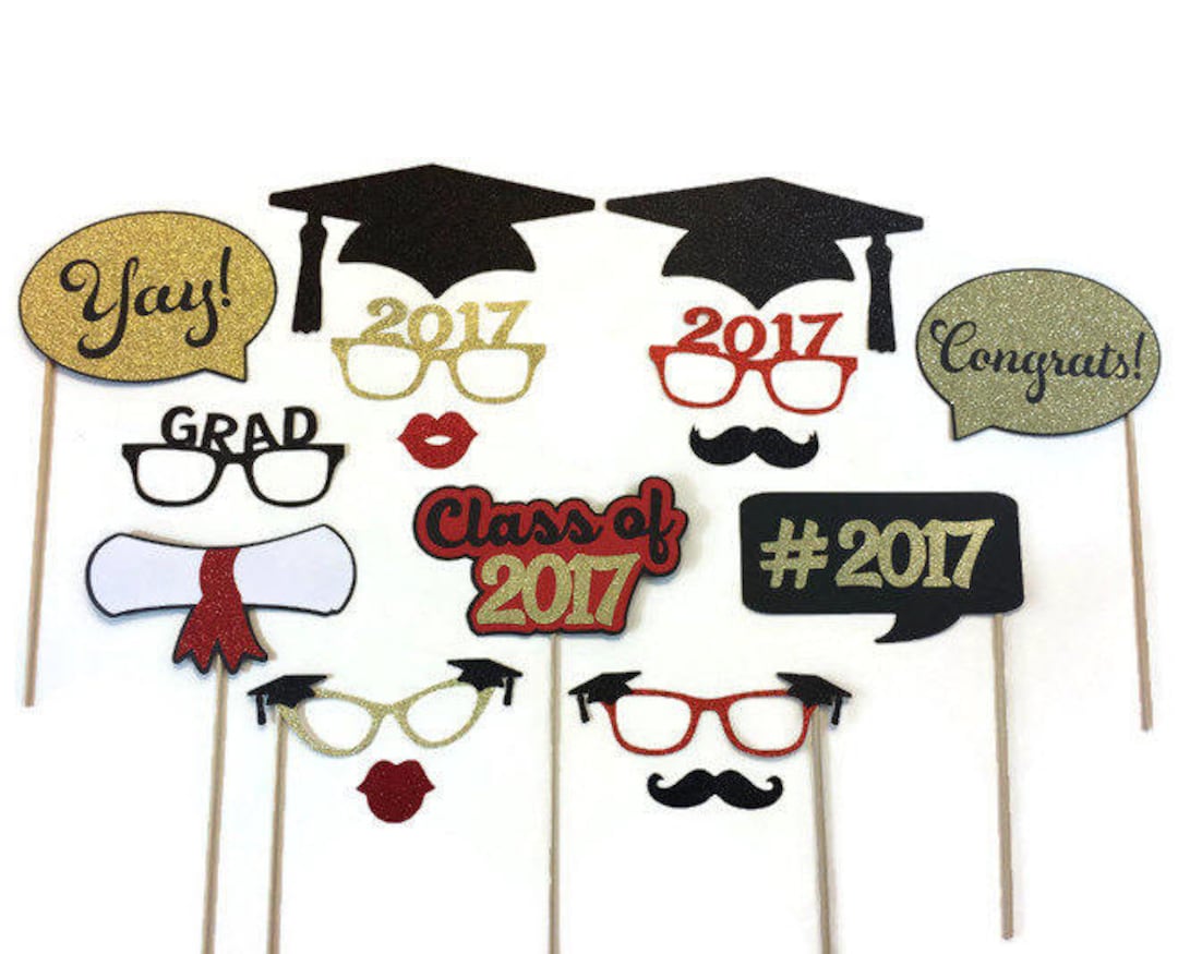 Graduation Photo Booth Props Graduation Party 16 Piece Set With Glitter ...