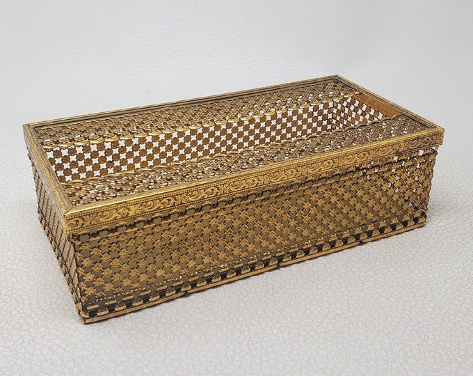 Vintage Gold Filigree Tissue Box Holder With Lid Hollywood Regency - Etsy