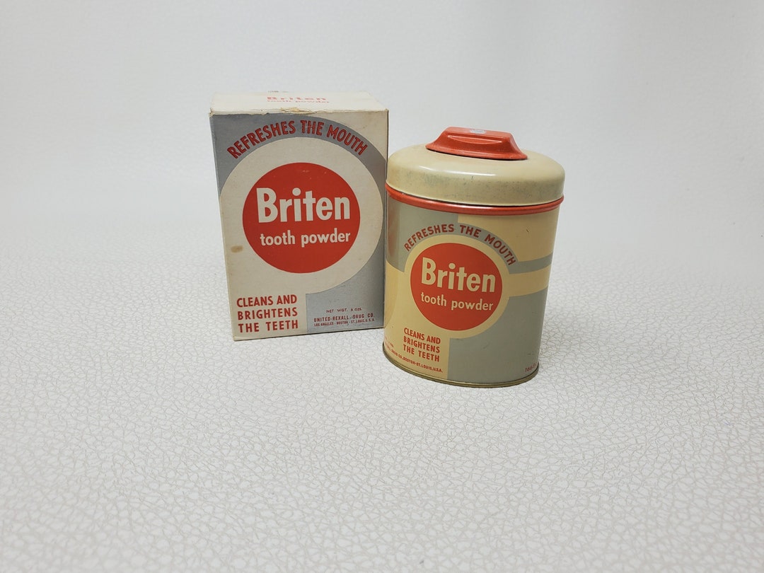 Vintage Briten Full Tooth Powder Tin With Box Rexall Drug Stores - Etsy