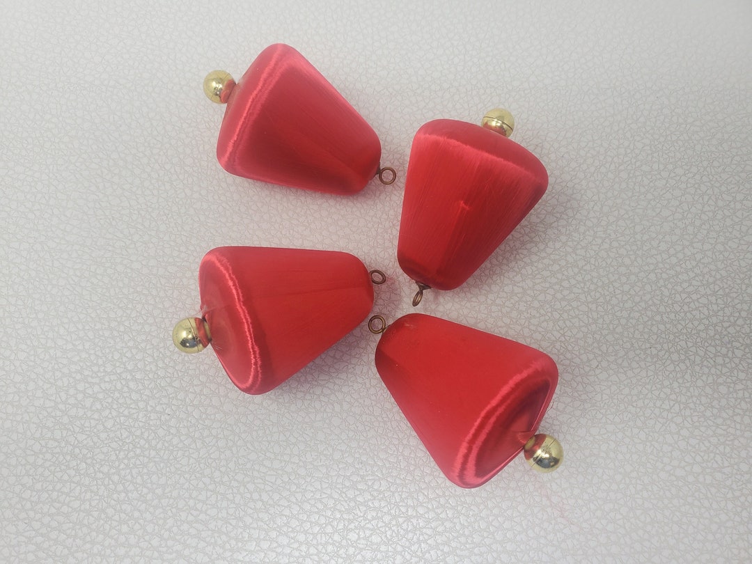 Vintage Red Bell Shape Satin Ribbon Ornaments Set of Four - Etsy