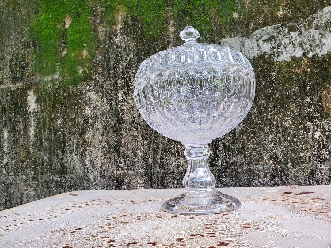 Antique Flint Glass Argus Thumbprint Covered Compote Bakewell Pears ...