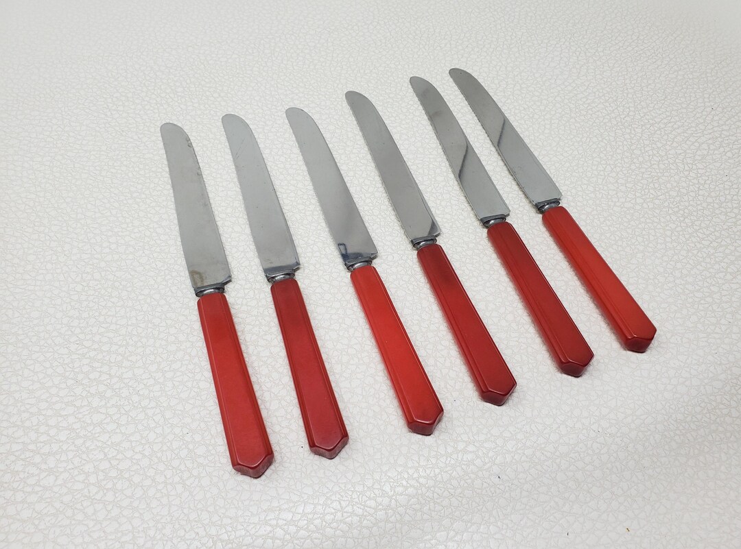 Vintage Art Deco Red Bakelite Knife Set of Six Peerless Stainless - Etsy