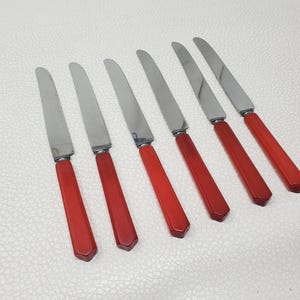 Vintage Art Deco Red Bakelite Knife Set of Six Peerless Stainless - Etsy