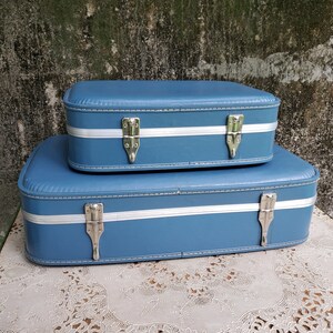 Vintage Blue Stacking Suitcases Two Piece Set Plus Cosmetic Bag - Etsy