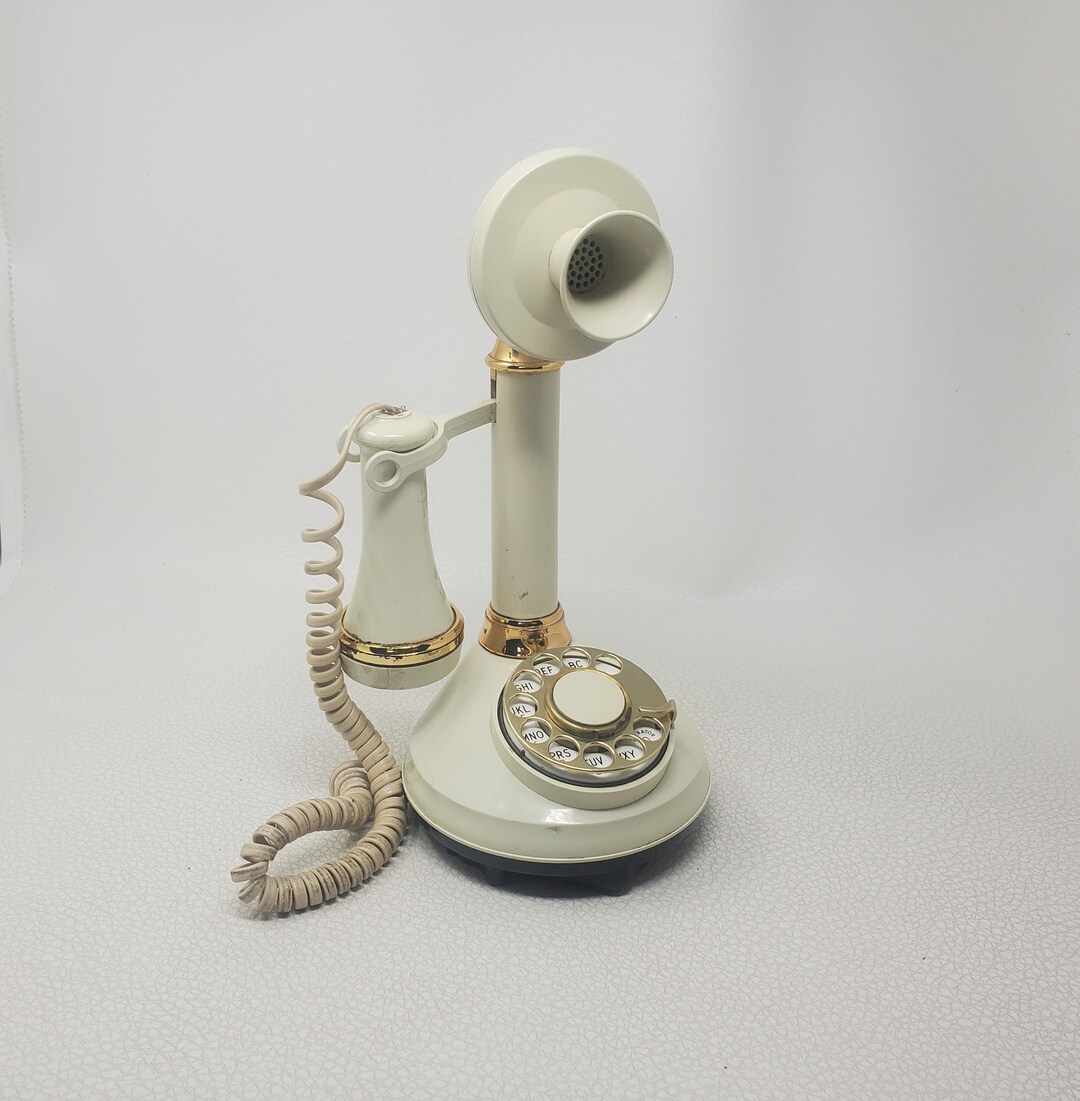 Vintage White Candle Stick Rotary Phone Mid Century Reproduction ...