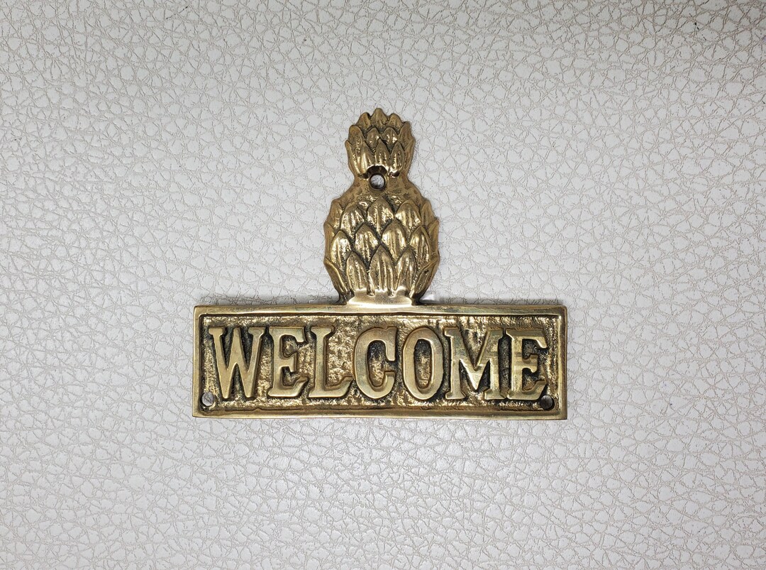 Vintage Brass Welcome Pineapple Sign Door Plaque - Etsy