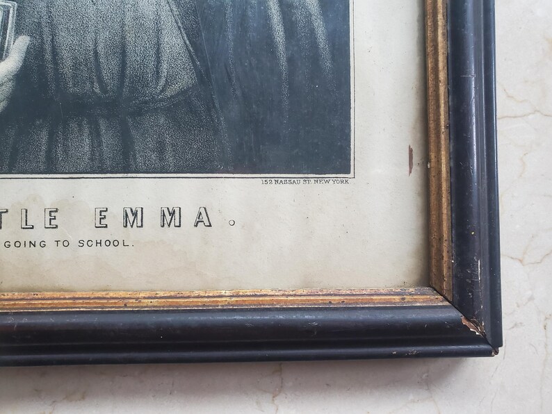 Antique "little Emma" Currier & Ives Lithograph in Distressed Black ...