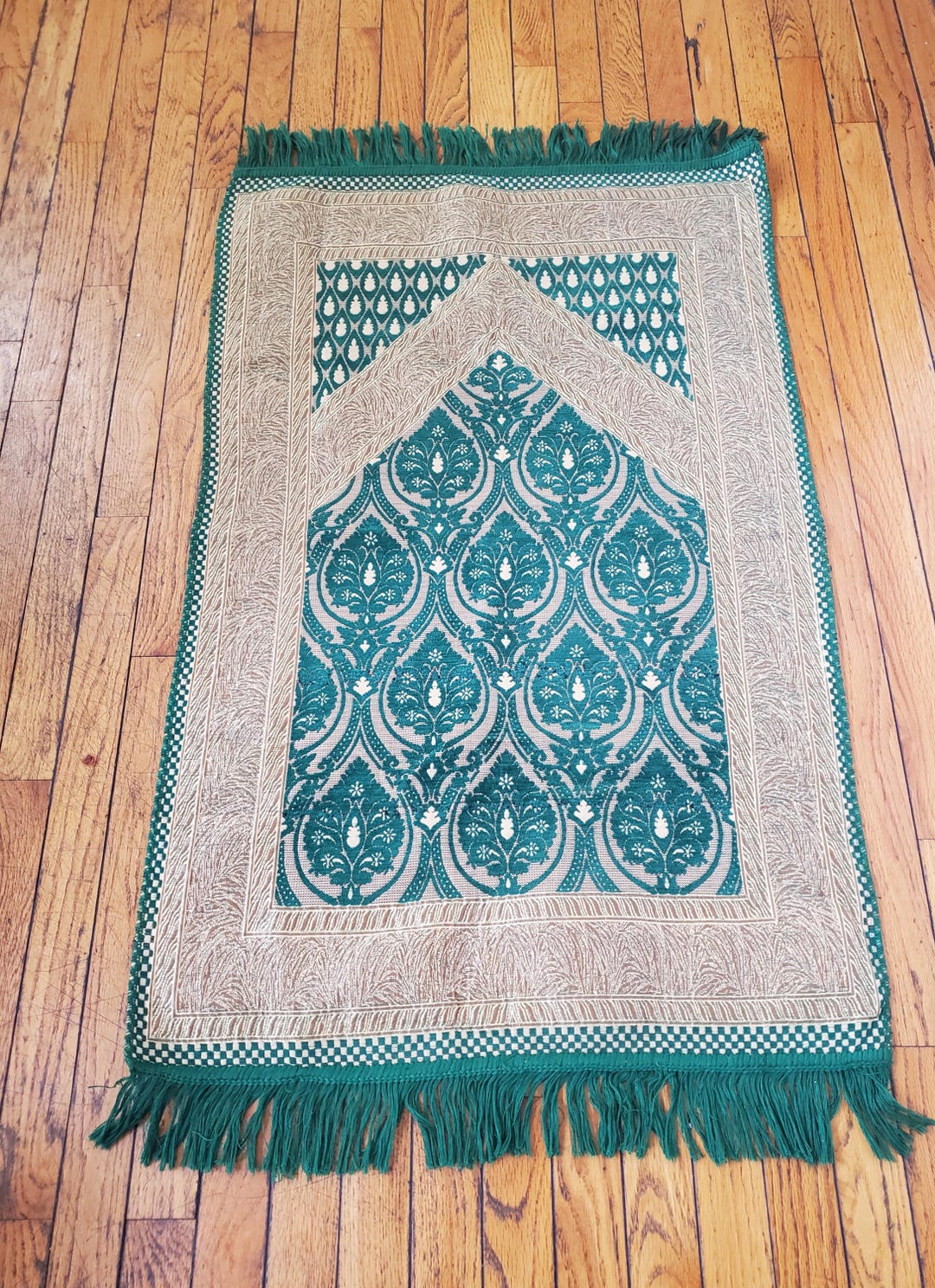 Vintage Green and Gold Brocade Traditional Prayer Rug Mat - Etsy