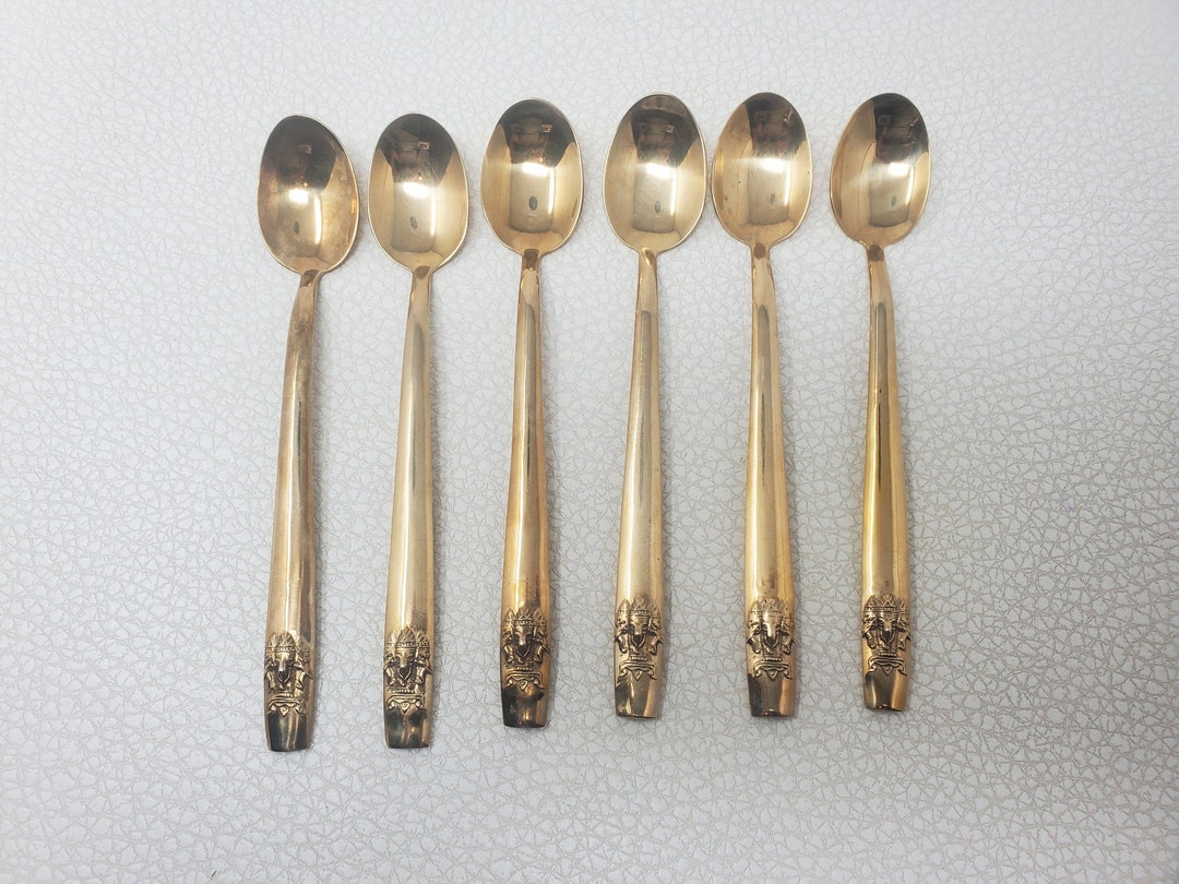 Vintage Siam Bronze Erawan Elephant Pattern Flatware Iced Teaspoons Set ...