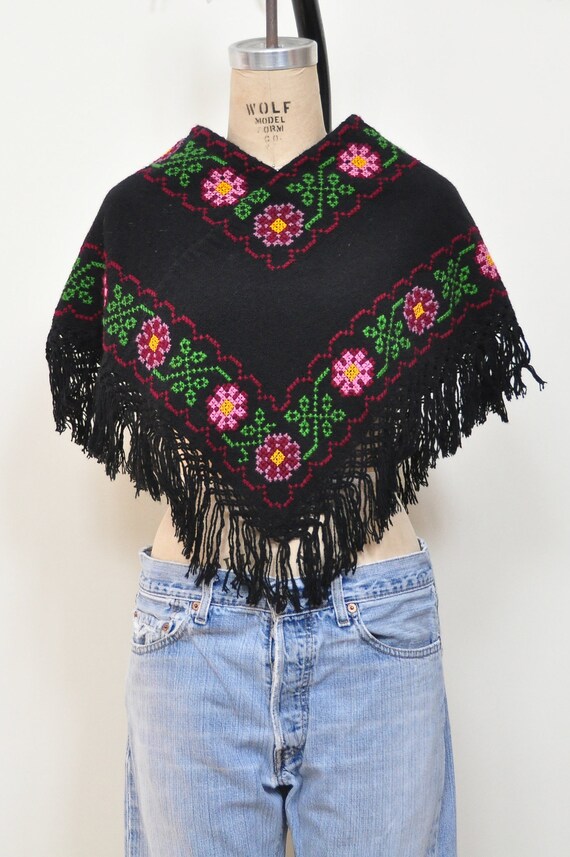 Chalina Vintage Black Caplet w Cross Stitch Hand Embr… - Gem