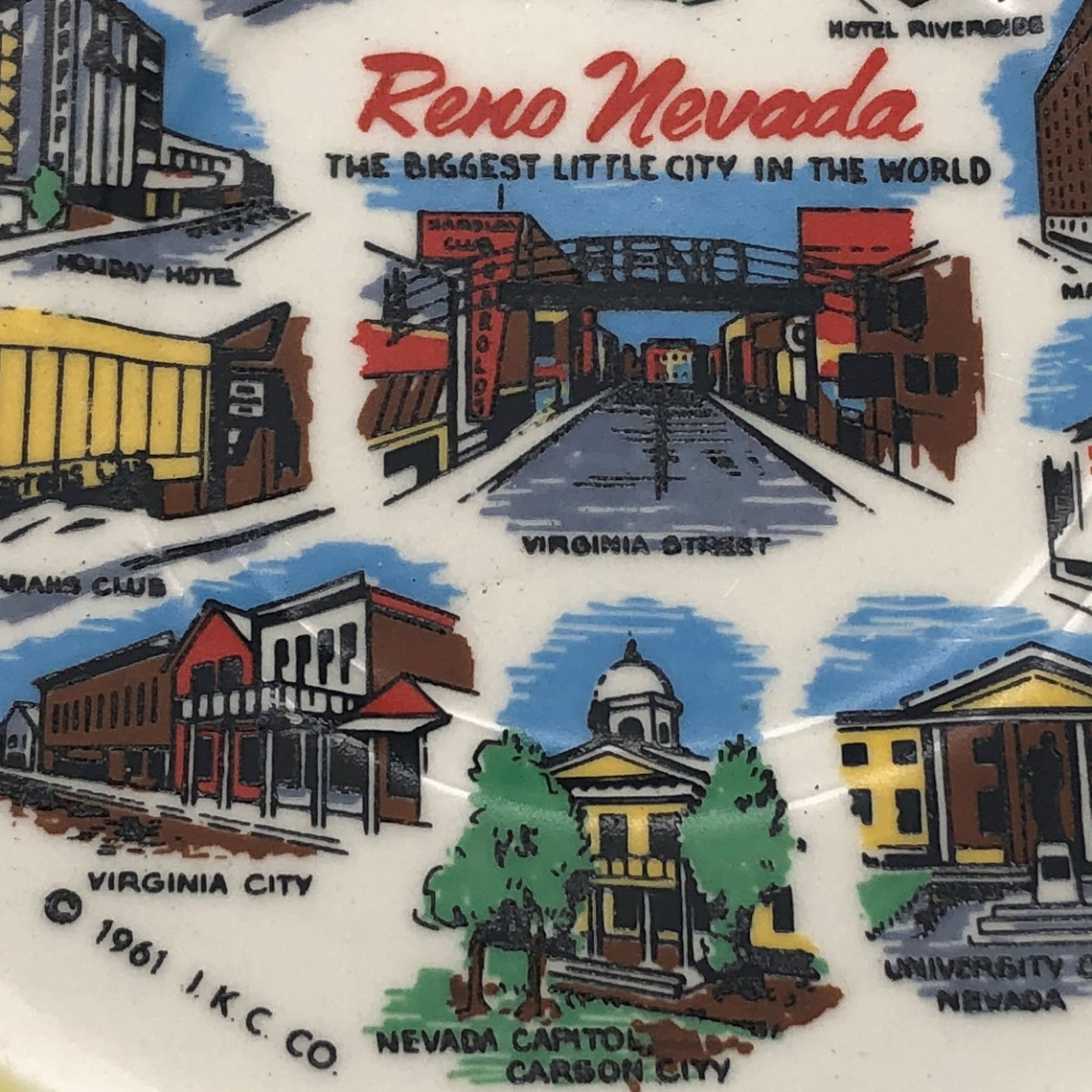 Vintage Reno Nevada Souvenir Plate Holiday Golden Mapes Hotel - Etsy France